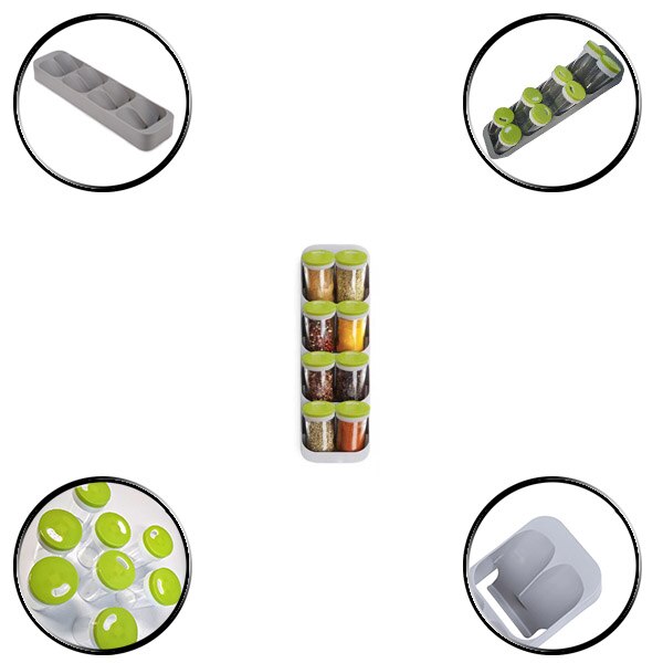 Кухненски Органайзер За Подправки EDAR, Пластмасов, Сив, 8 Прозрачни ...