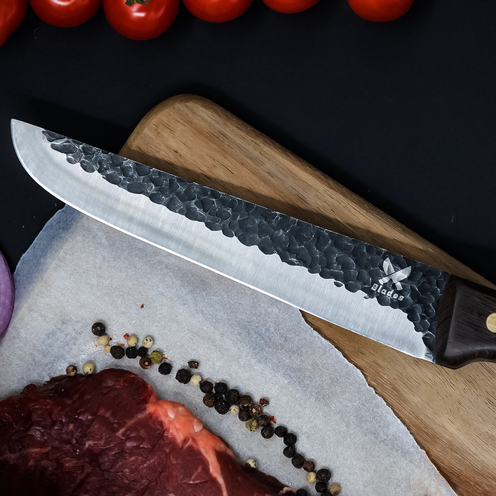 Cutit Barracuda, Finisaj Hammered, Otel 4Cr13, Maner Lemn Wenge, Full ...