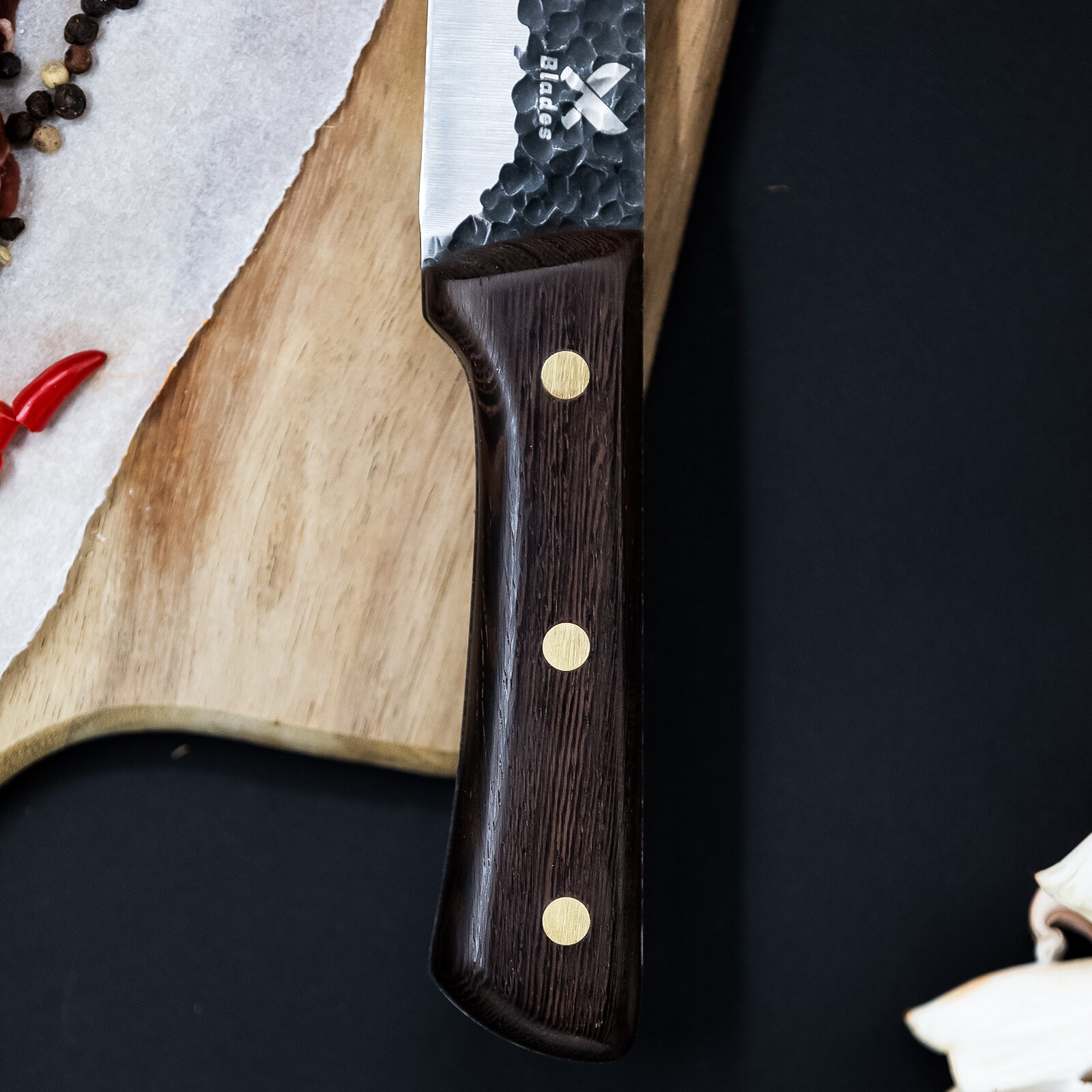 Cutit Barracuda, Finisaj Hammered, Otel 4Cr13, Maner Lemn Wenge, Full ...