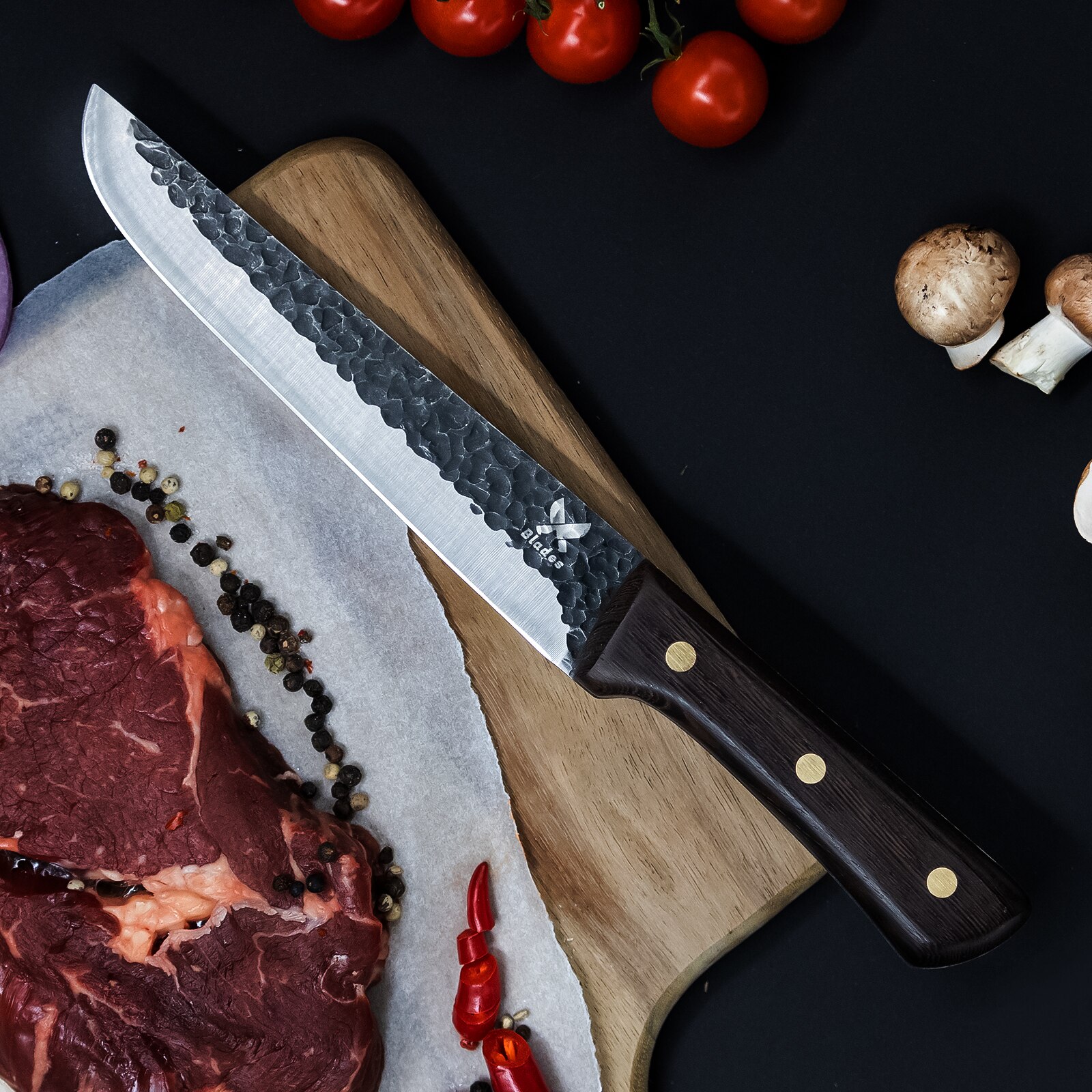 Cutit Barracuda, Finisaj Hammered, Otel 4Cr13, Maner Lemn Wenge, Full ...