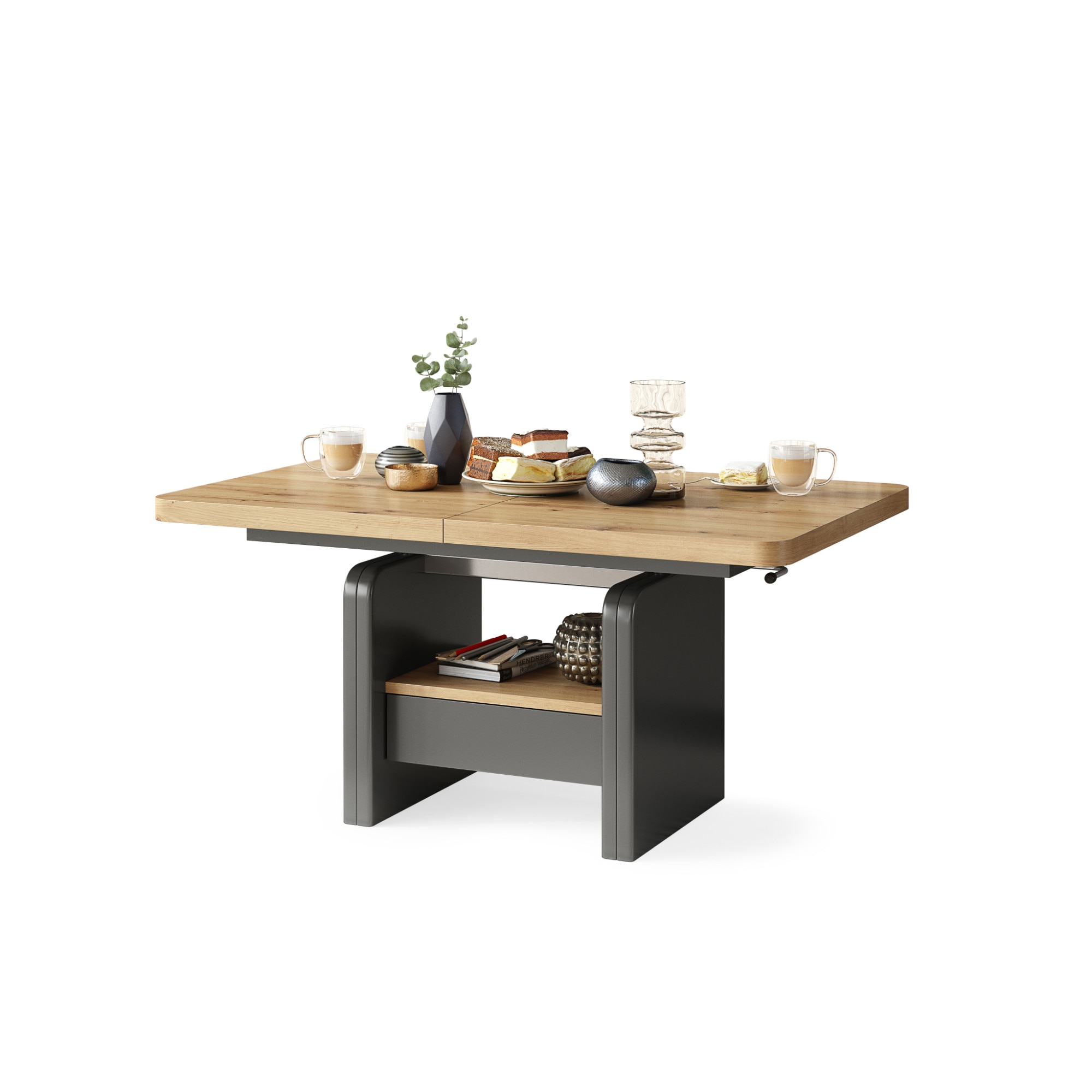 Masa de cafea, Mazzoni, LEXUS, stejar artisan / antracit, 120 x 75 cm ...