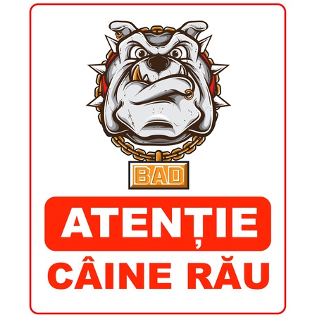 Indicator informare, Atentie caine rau. Dimensiune 25x30 cm - PVC 3 mm ...