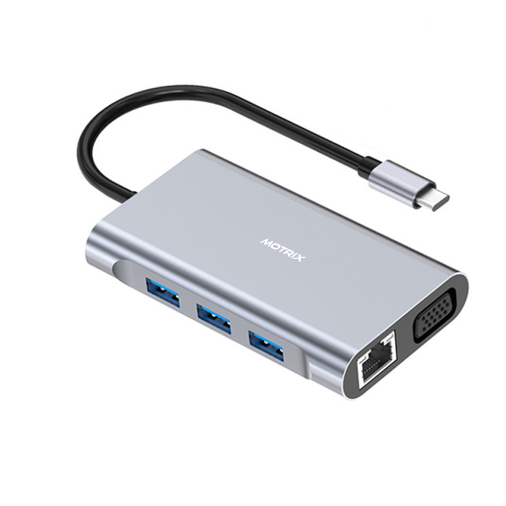 Hub adaptor Motrix USB Type-C la 3xUSB3.0, 1xVGA, 1xGigabit Ethernet ...