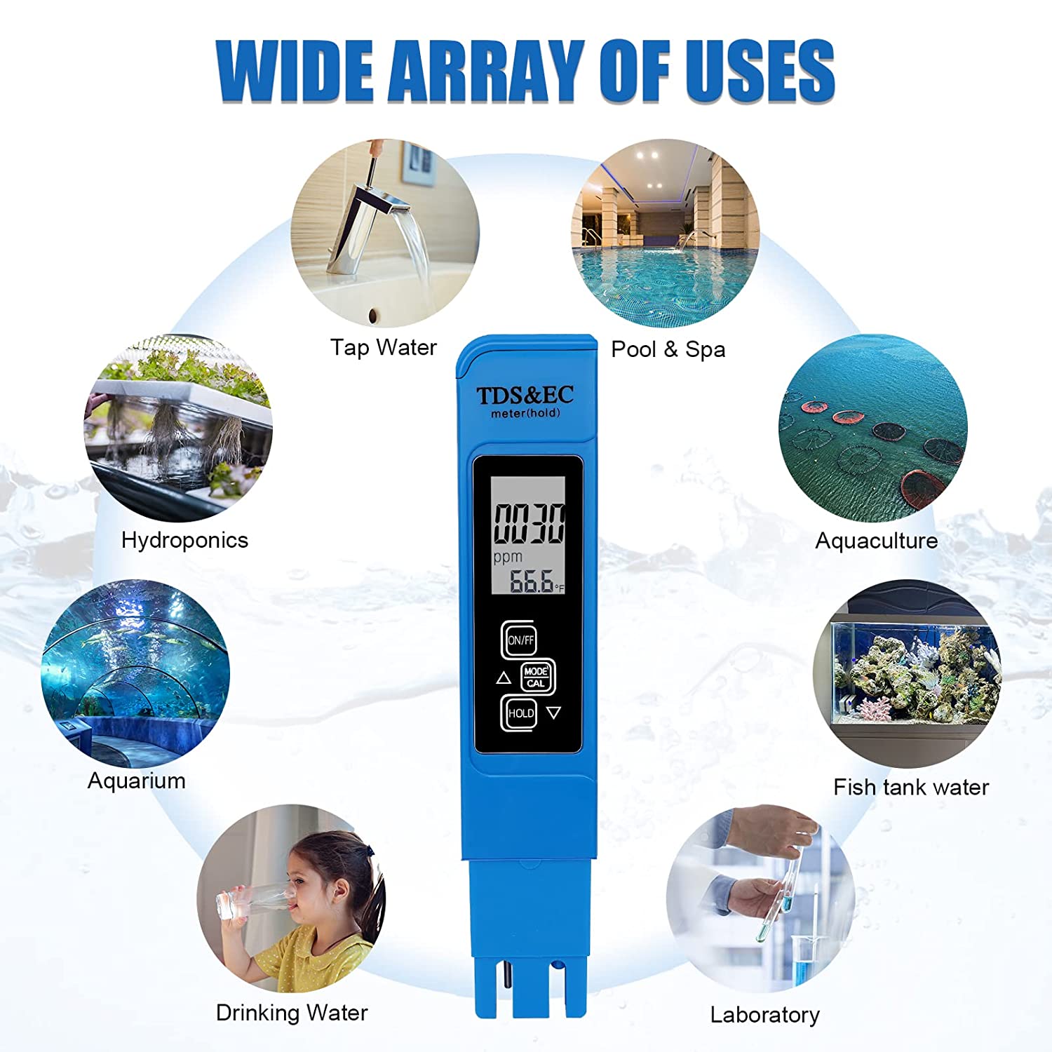 Tester TDS EC, MzoLife, Ecran LCD, Albastru - eMAG.ro