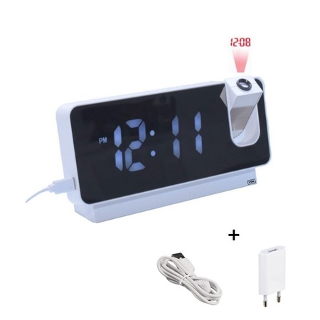 Ceas Digital cu Led Alb si Proiectie Pana la 3M, Alarma, Temperatura ...