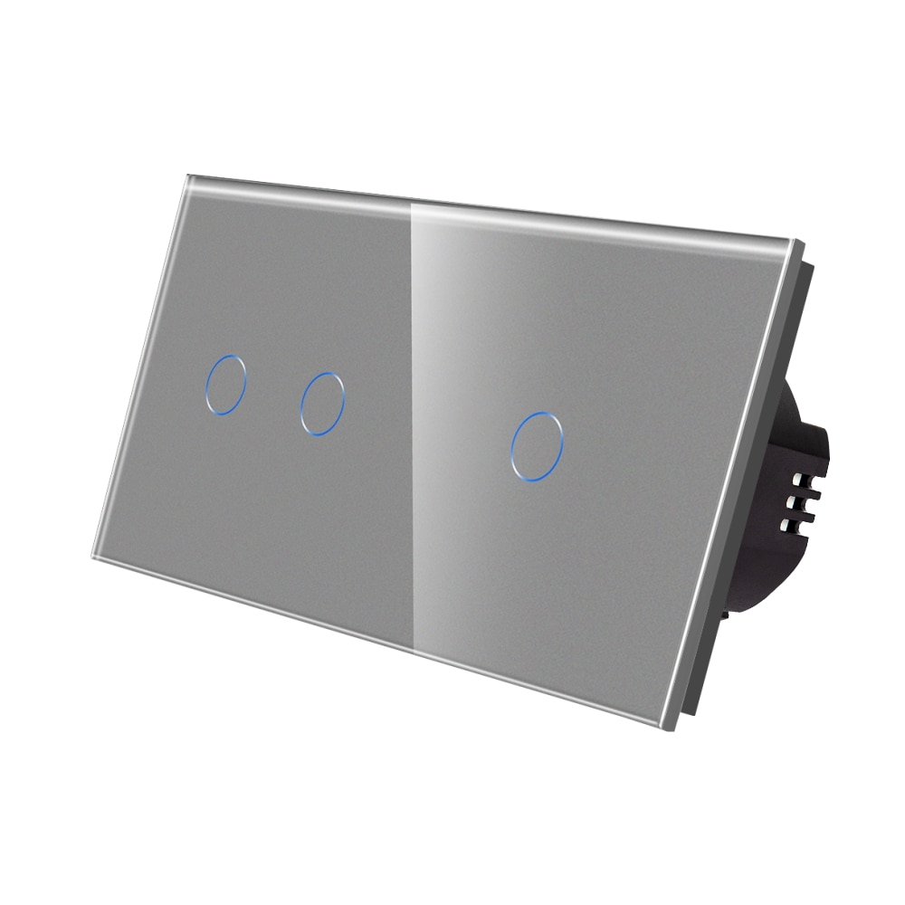 Intrerupator Dublu si Simplu cu Touch din Sticla LUXION, Gri - eMAG.ro