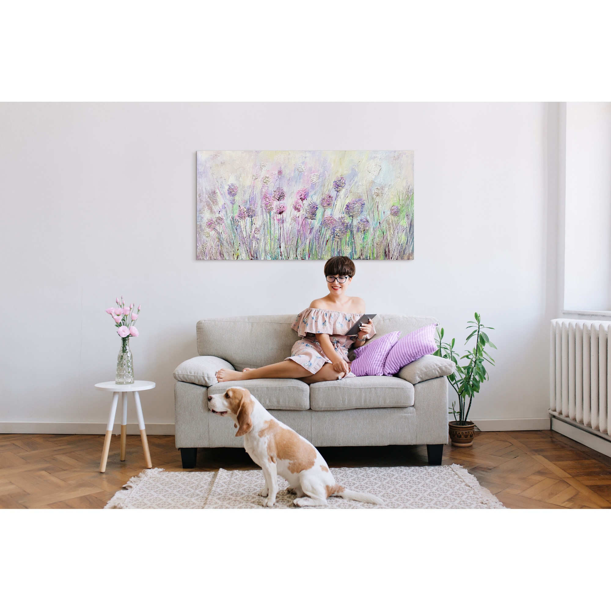 Tablou pictat manual Flori "Flori pe pajiste" 140x70cm - eMAG.ro