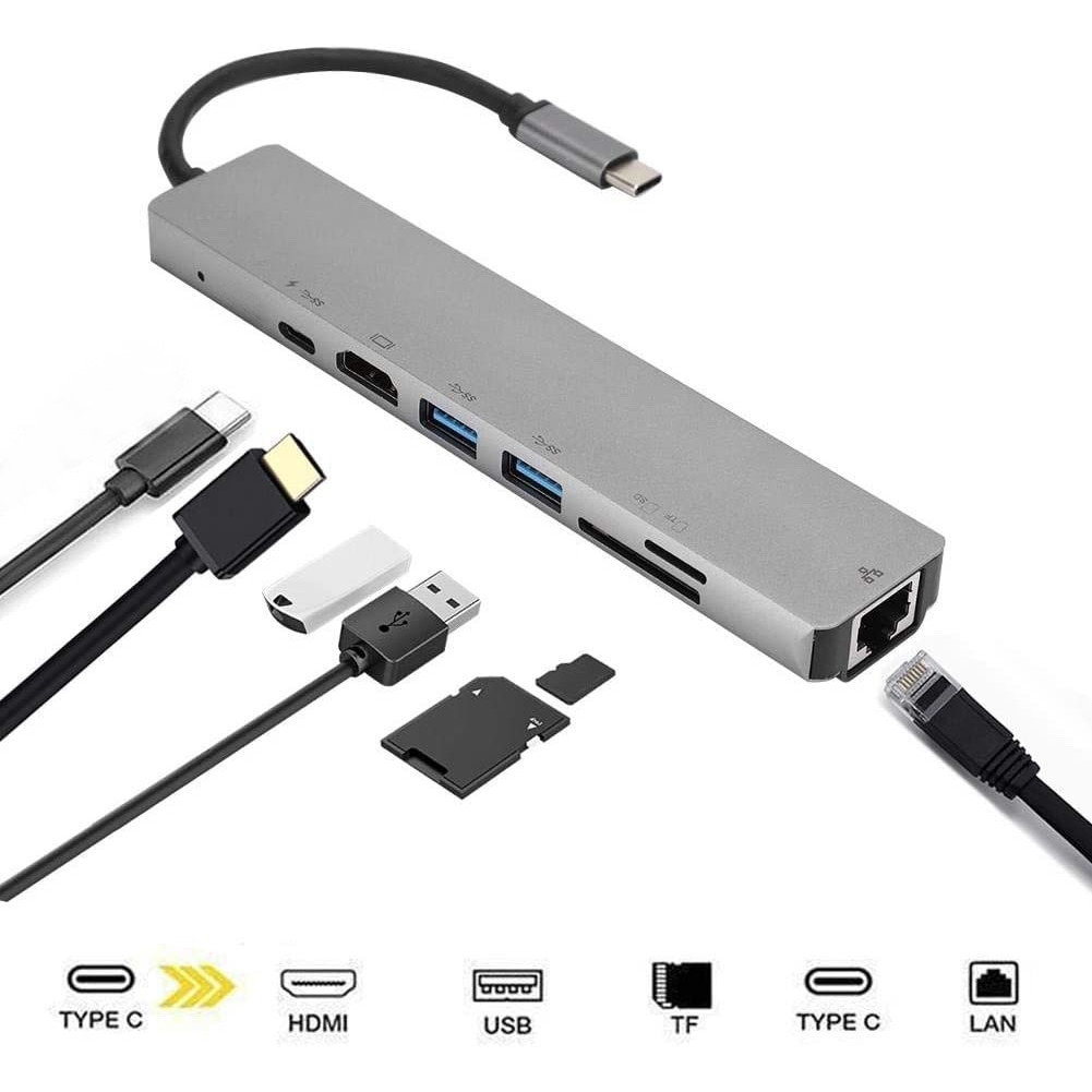 Adaptor multiport USB-C la HDMI, 2x USB3.0, USB-C cu PD, cititor SD si ...