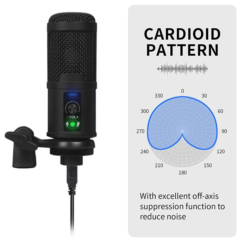 Microfon condensator USB, Ariscorp, Cardioid, Negru - eMAG.ro