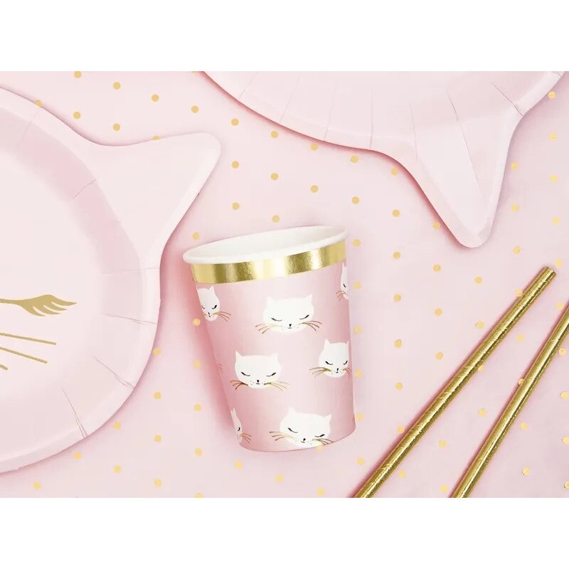 Set 6 pahare din carton Pisica, roz, 200 ml - eMAG.ro