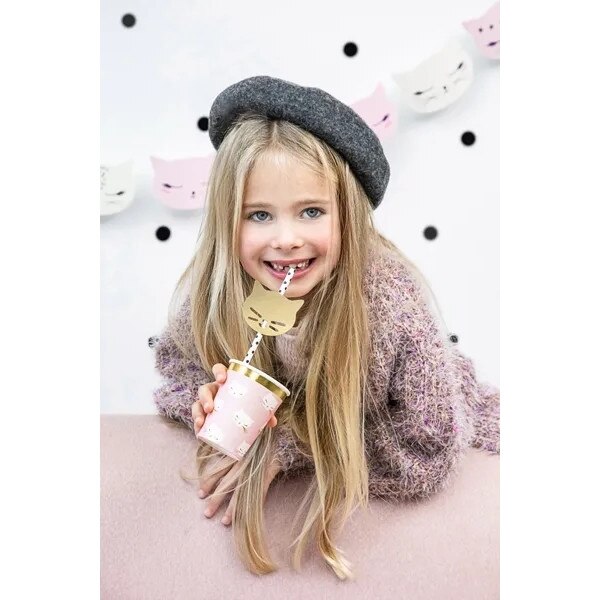 Set 6 pahare din carton Pisica, roz, 200 ml - eMAG.ro