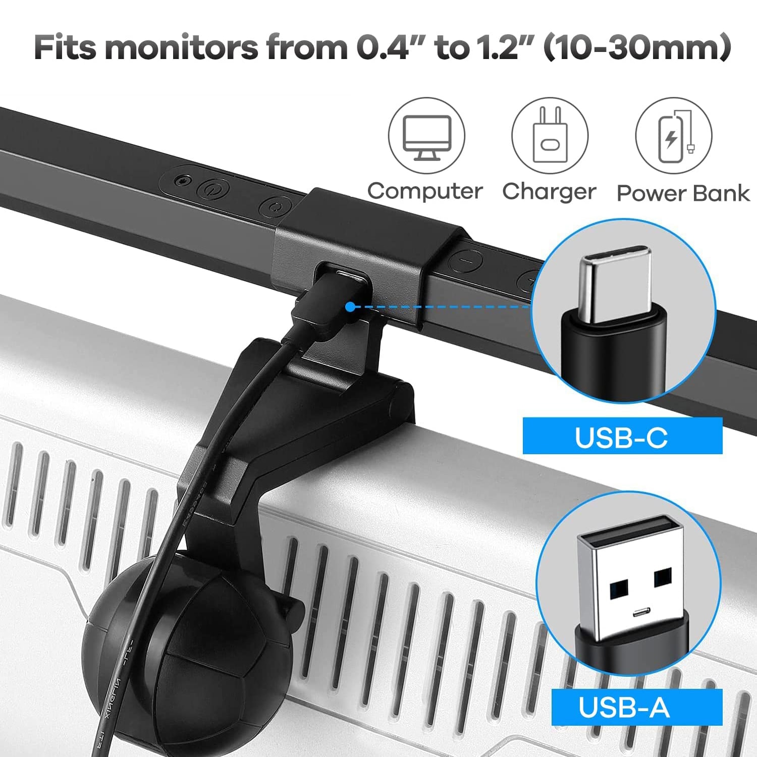 LED лампа за монитор, USB зареждане, 5W, Черен - eMAG.bg