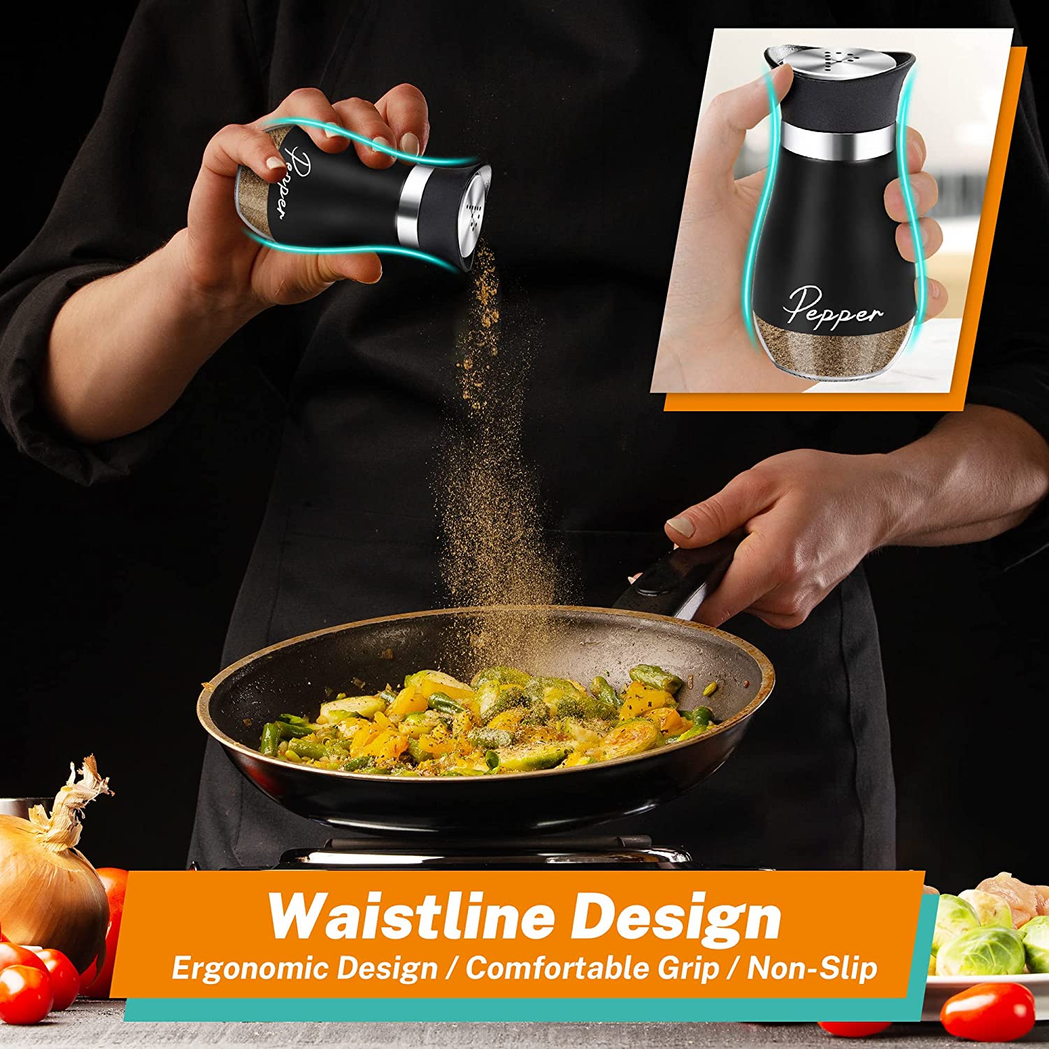 Set recipient sare/piper, Sticla/Inox, 120ml, Negru - eMAG.ro