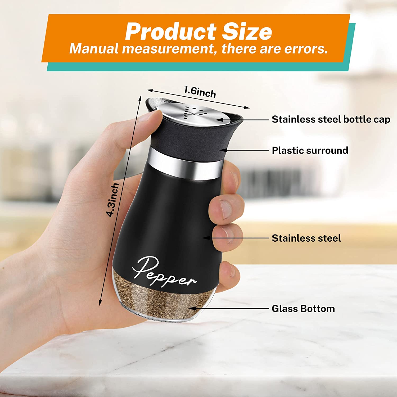 Set recipient sare/piper, Sticla/Inox, 120ml, Negru - eMAG.ro