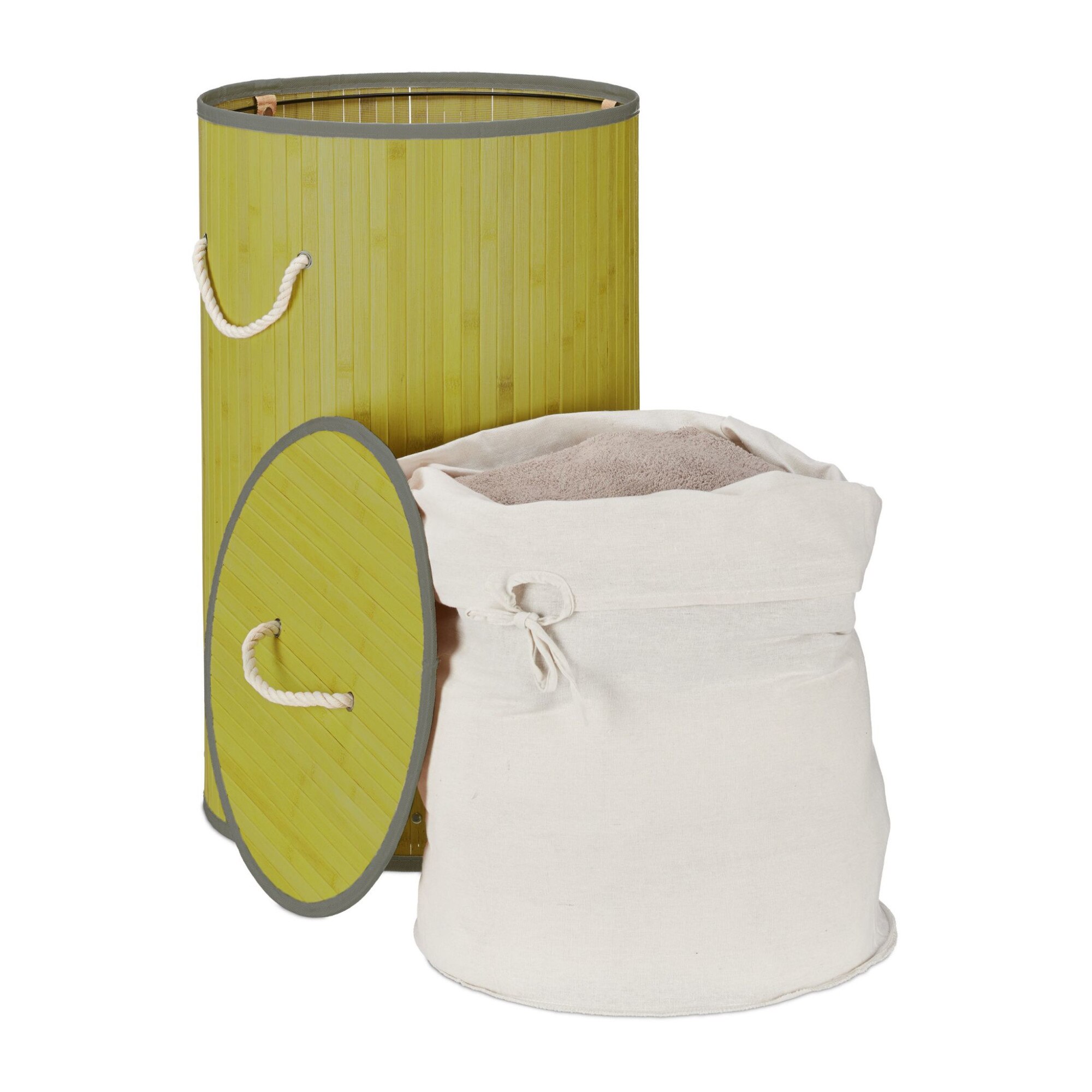Cos de rufe rotund din bambus, RelaxDays, verde, 70 l, 65 x 41 cm - eMAG.ro