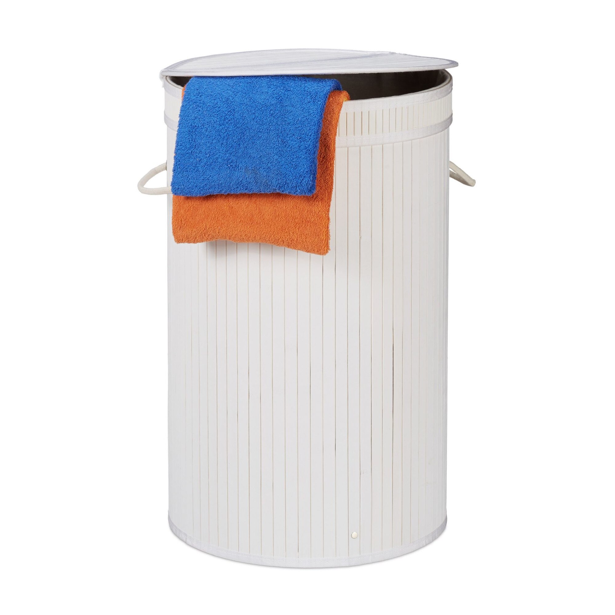 Cos de rufe din bambus si MDF, Relaxdays, alb, 65 l, 63 x 40 cm - eMAG.ro
