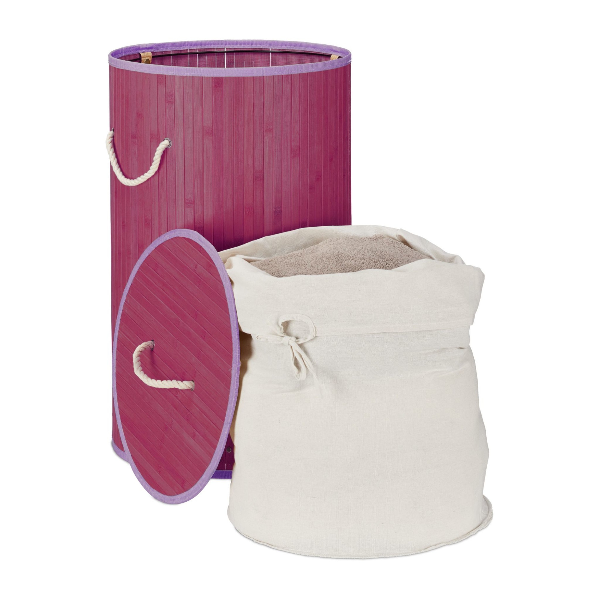 Cos de rufe rotund din bambus, RelaxDays, lila, 70 l, 65 x 41 cm - eMAG.ro