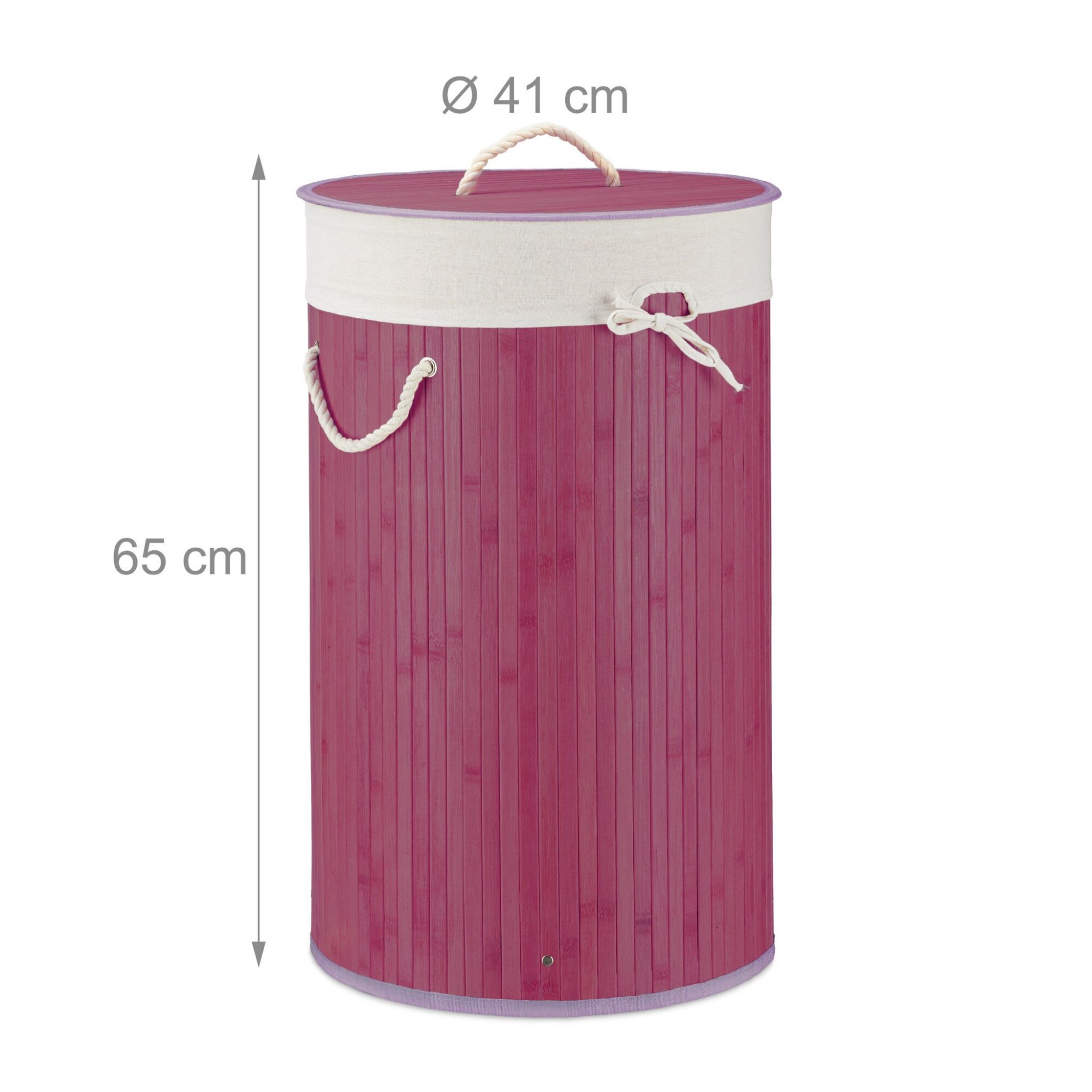 Cos de rufe rotund din bambus, RelaxDays, lila, 70 l, 65 x 41 cm - eMAG.ro