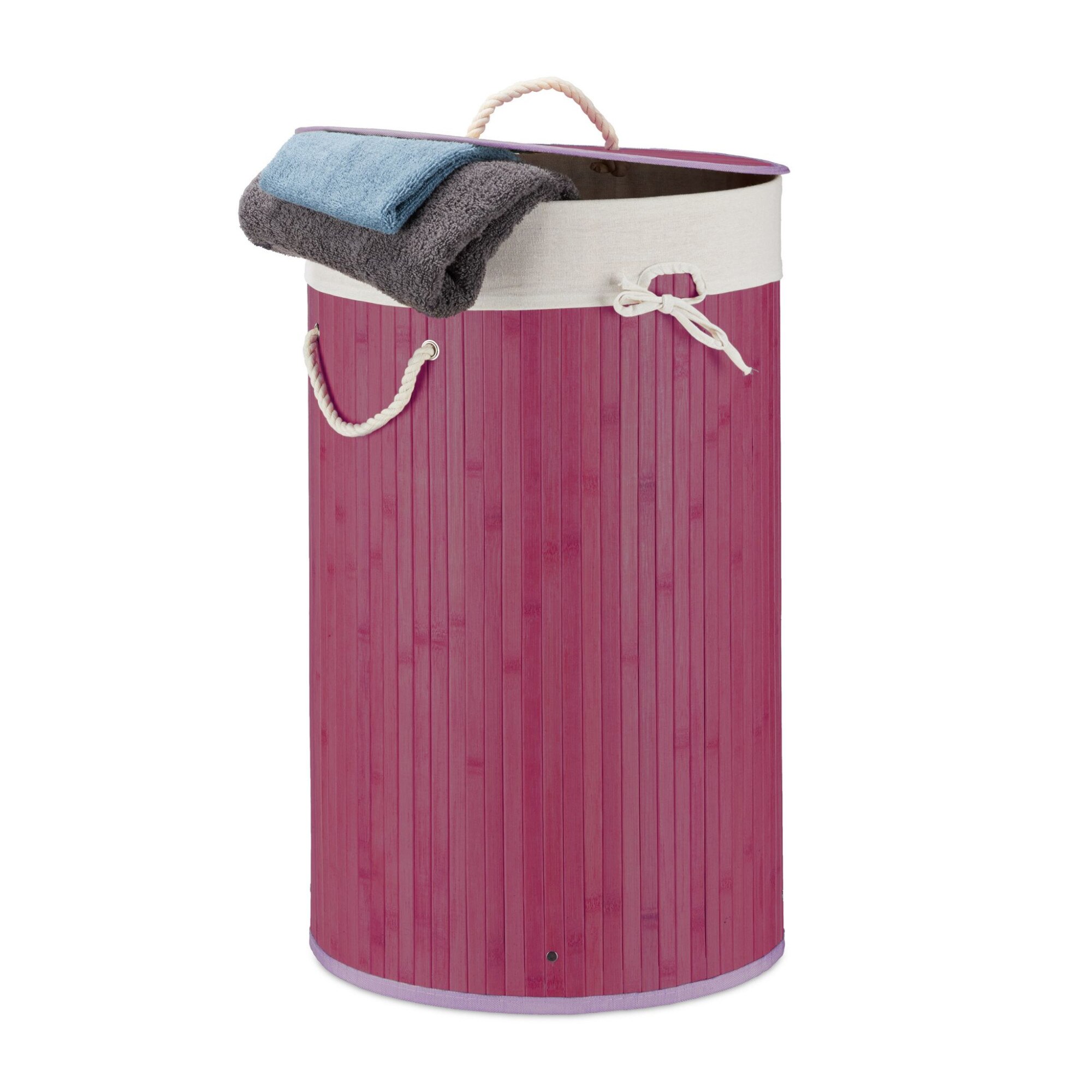 Cos de rufe rotund din bambus, RelaxDays, lila, 70 l, 65 x 41 cm - eMAG.ro