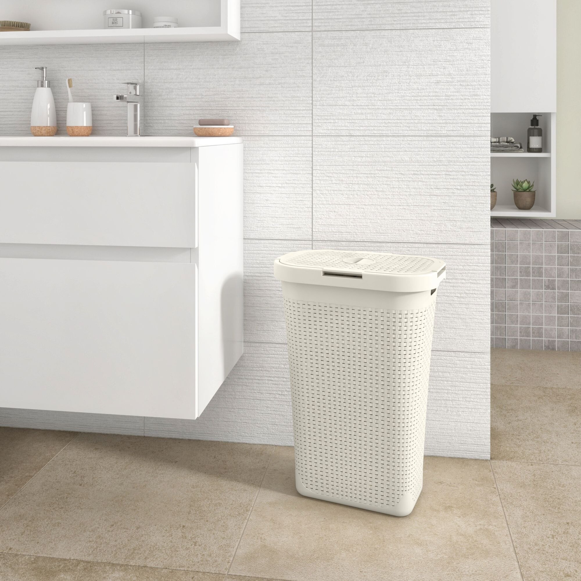 Cos de rufe Cottage Slim, 40 L, alb ivoriu, cu manere - eMAG.ro