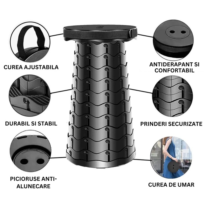 Scaun pliabil, ultrausor, portabil, compact, universal, telescopic ...
