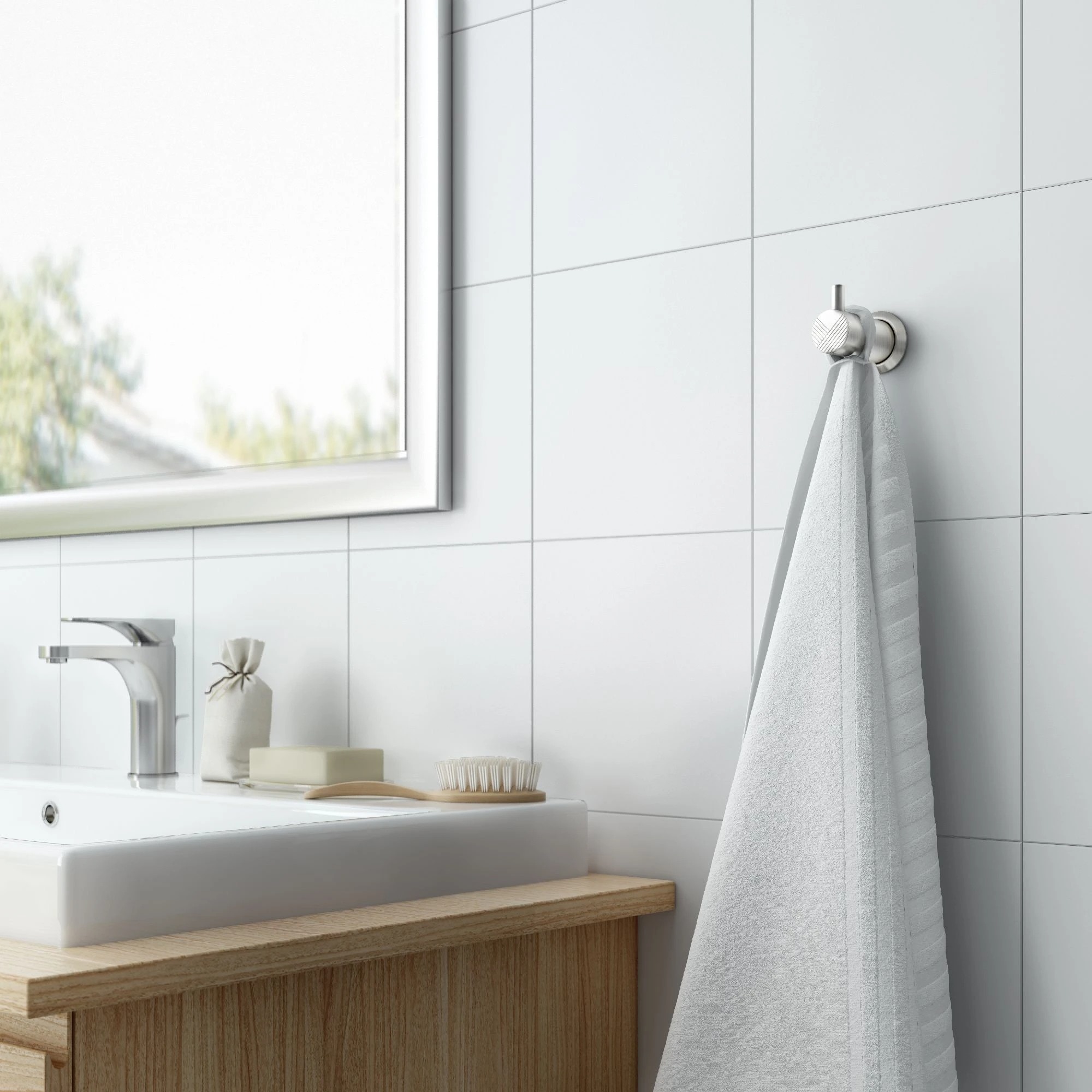 Cuier baie Easy, o agatatoare, din zinc, fixare prin gaurire sau lipire ...