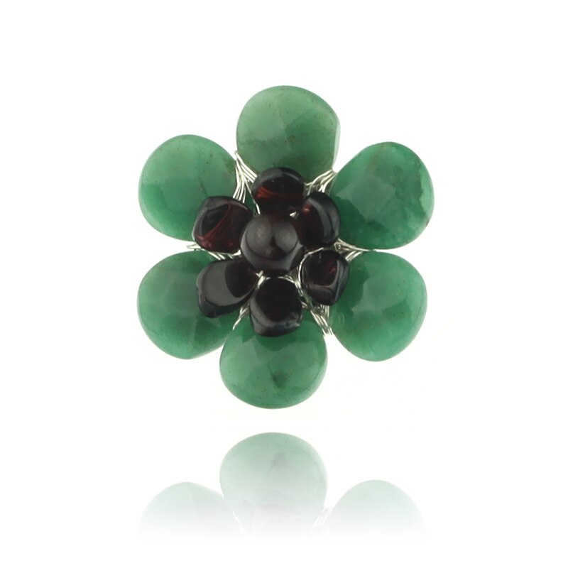 Brosa floare din jad verde si granat, de dama, Ambra BIjuterii - eMAG.ro