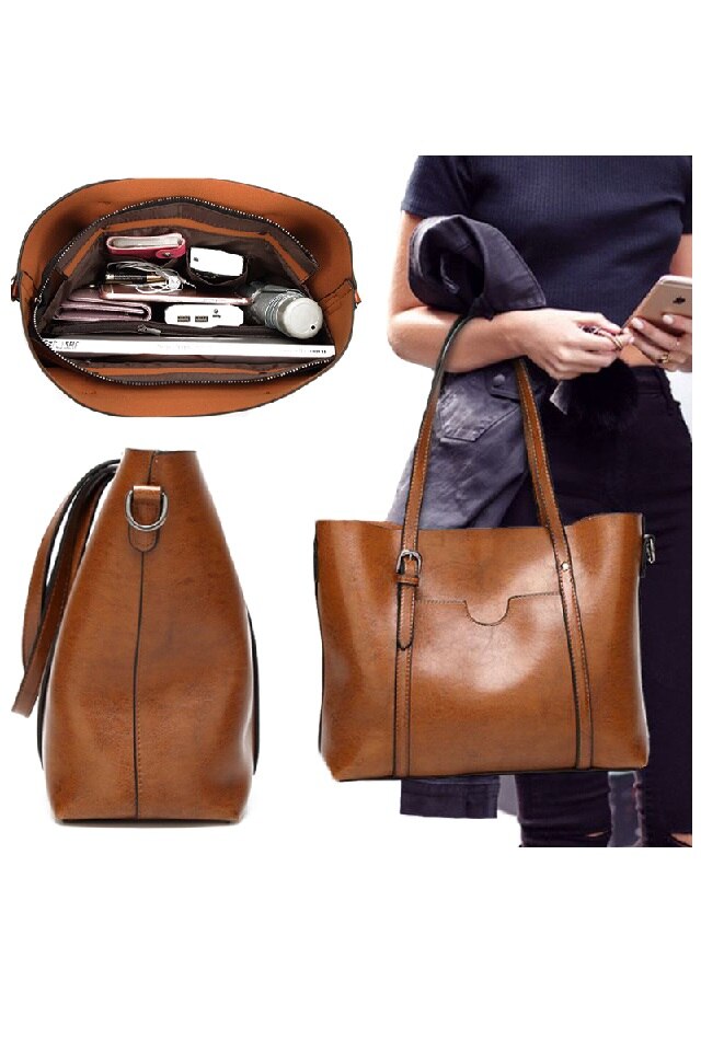 Geanta de mana, Piele, WatchMe, 32x29x12 cm, Casual, Maro - eMAG.ro