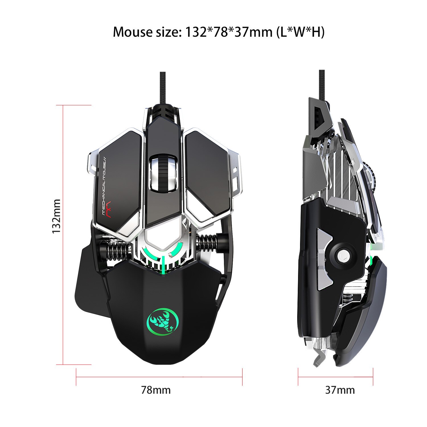 Mouse gaming J600, HXSJ, RGB, 6400Dpi, Negru - eMAG.ro