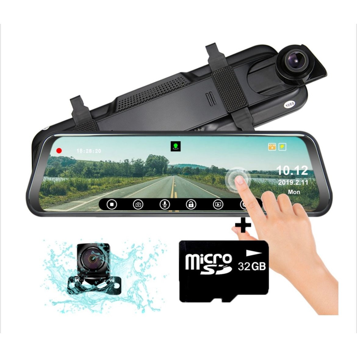 Camera auto dubla oglinda DVR Loosafe™ RoadTeam H19, 10 inch touch ...