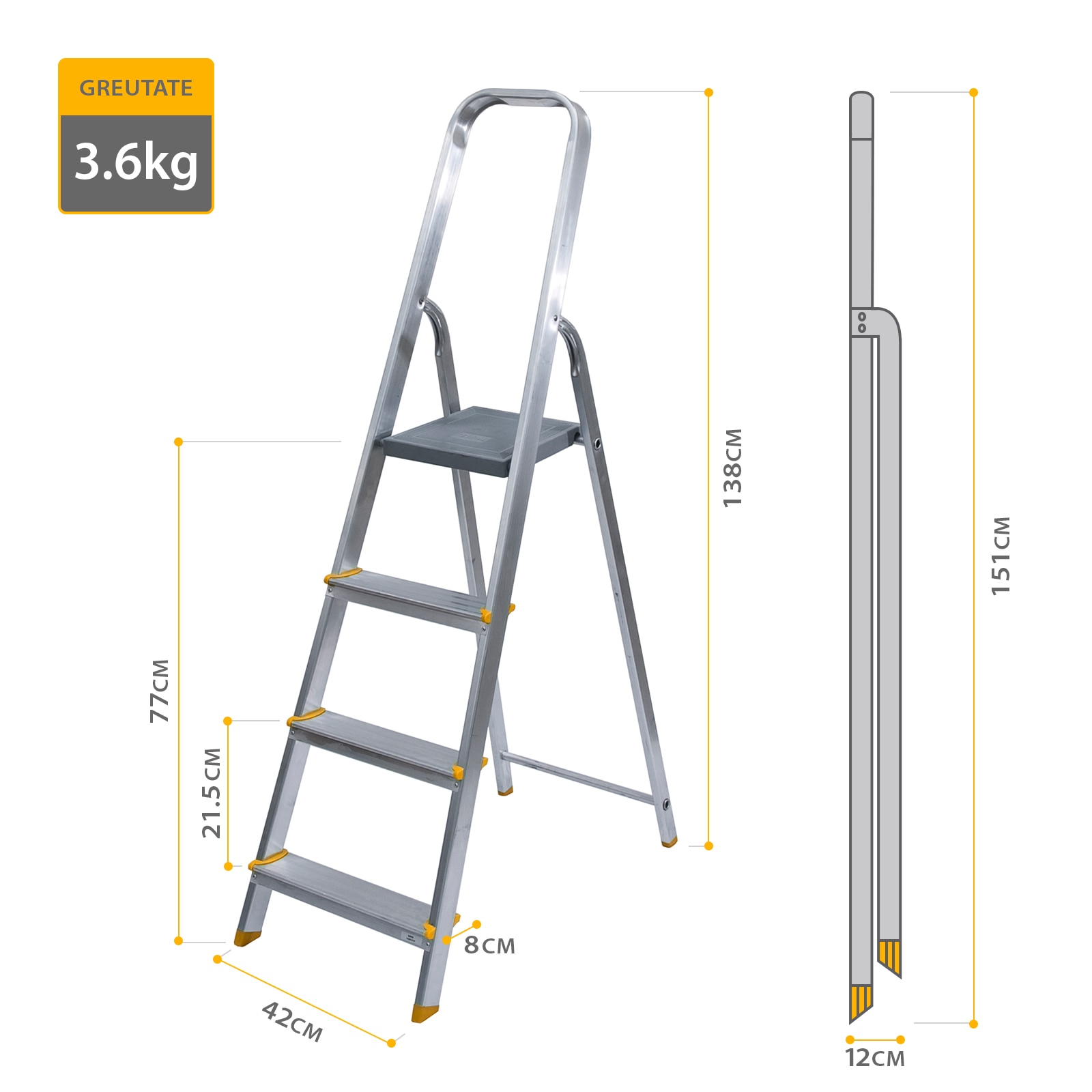 Scara Denzel, 4 trepte, aluminiu - eMAG.ro