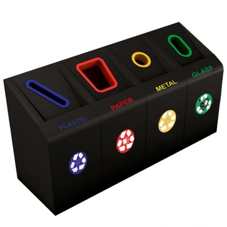 Set cos gunoi pentru colectare selectiva metal negru - 4 x 33 litri ...