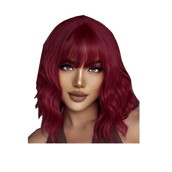Peruca bob Burgundy / Visiniu, Animis Beauty®, par mediu ondulat, fibra ...