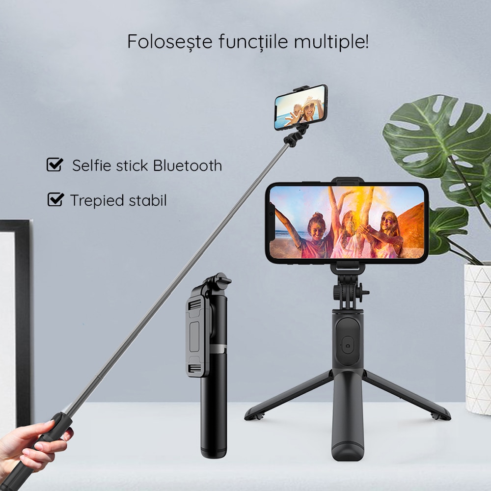 Selfie stick multifunctional, Trepied, Suport pentru telefon, Bluetooth ...
