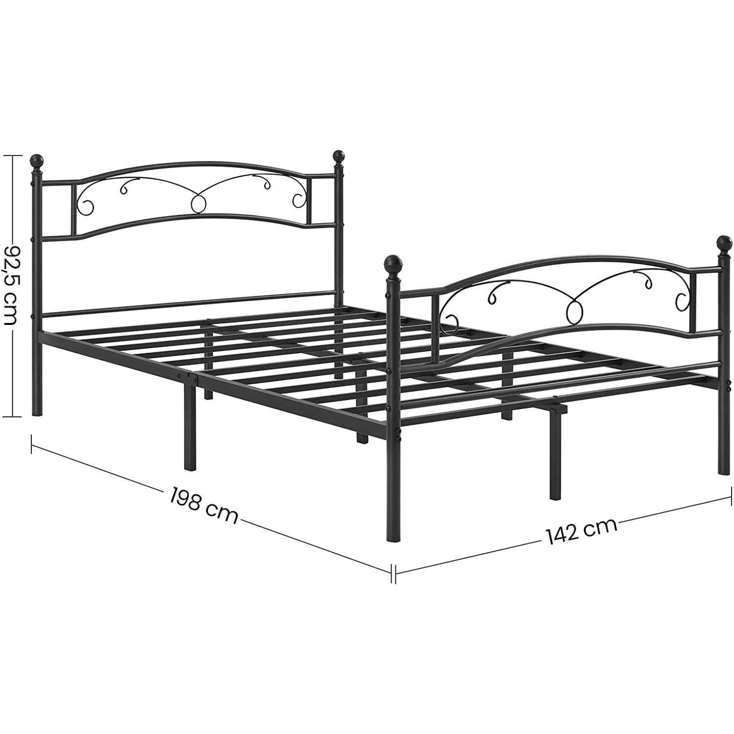 Pat dublu metalic VASAGLE, se potriveste cu saltea de 140 cm x 190 cm, pat oaspeti, negru ...