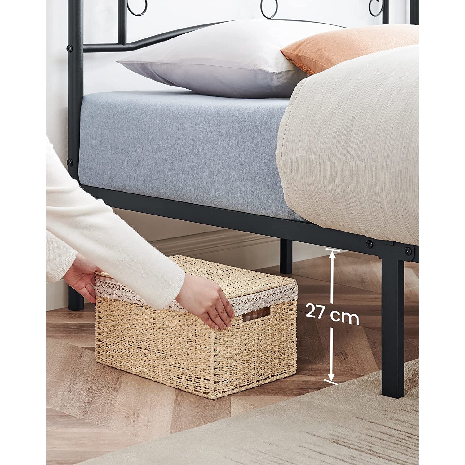 Pat dublu metalic VASAGLE, se potriveste cu saltea de 140 cm x 190 cm, pat oaspeti, negru ...