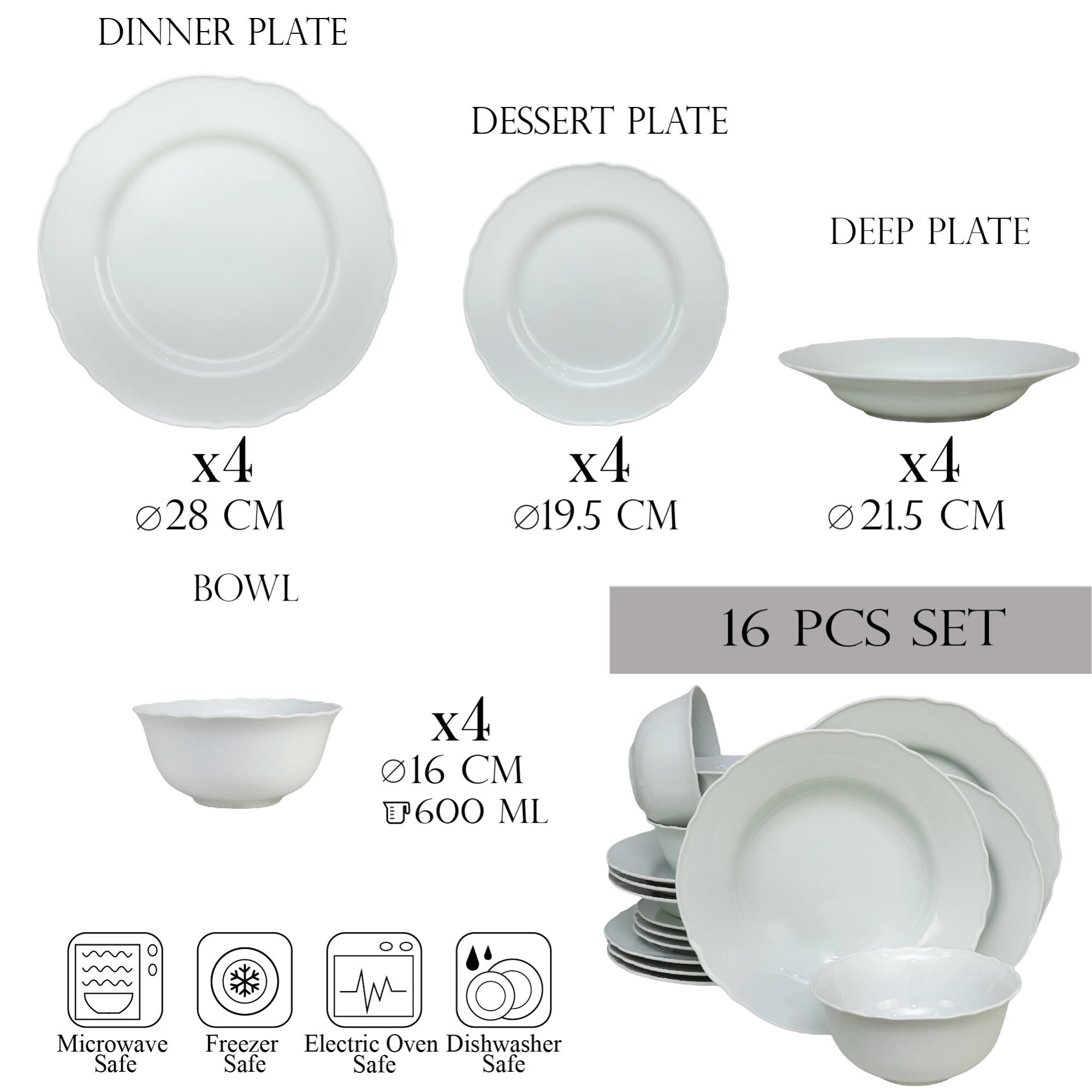 Étkészlet, Cesiro, Iceberg, 16 darab, Porcelán, Fehér - eMAG.hu