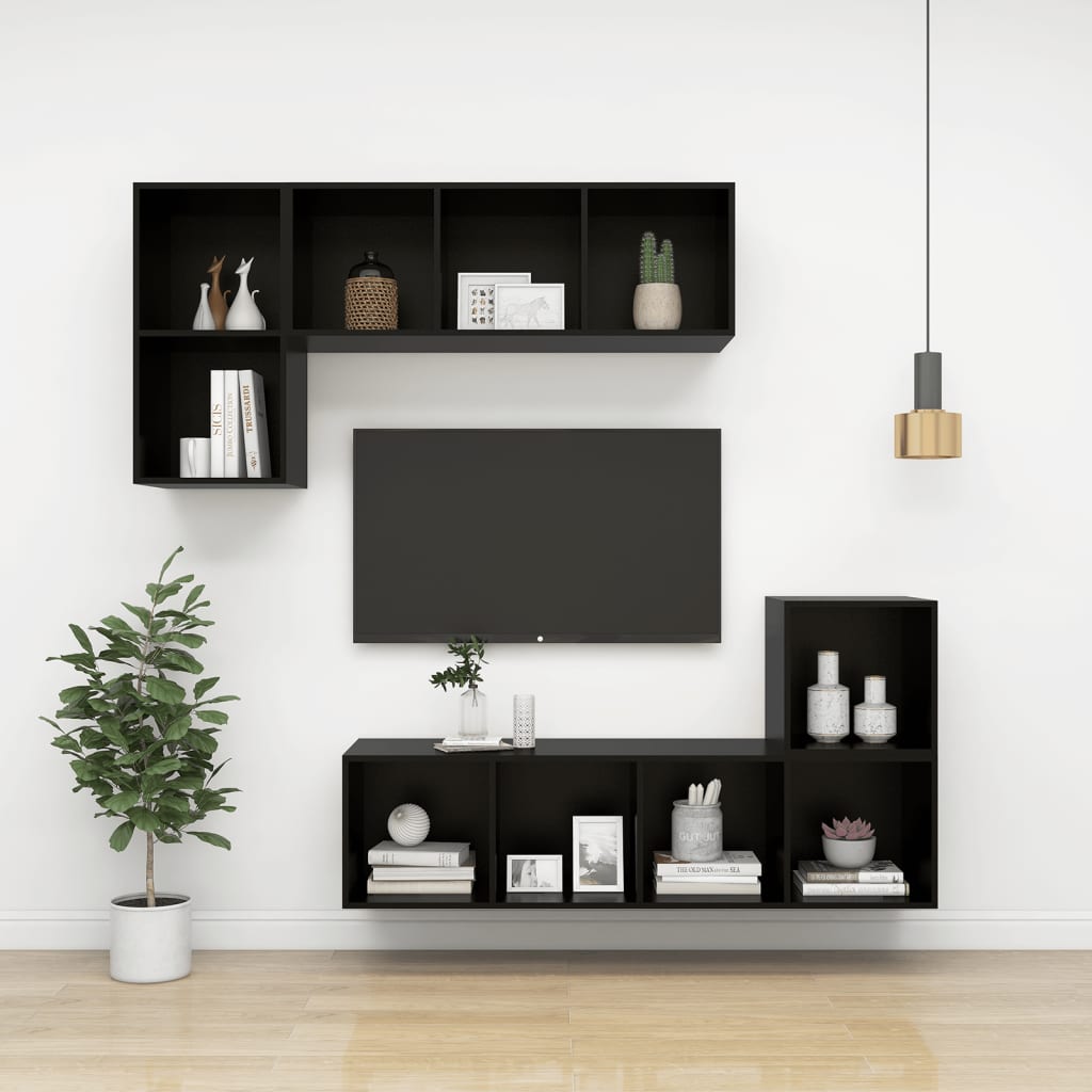 Dulap TV montat pe perete Moderna, negru, Pentru sufragerie, 37x37x1425 ...