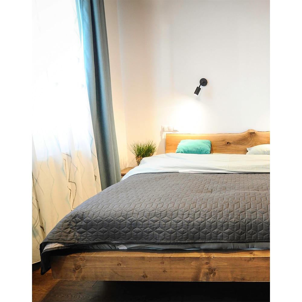 Pat din grinzi, model Agnes, lucrat manual, spatar din lemn de stejar ...