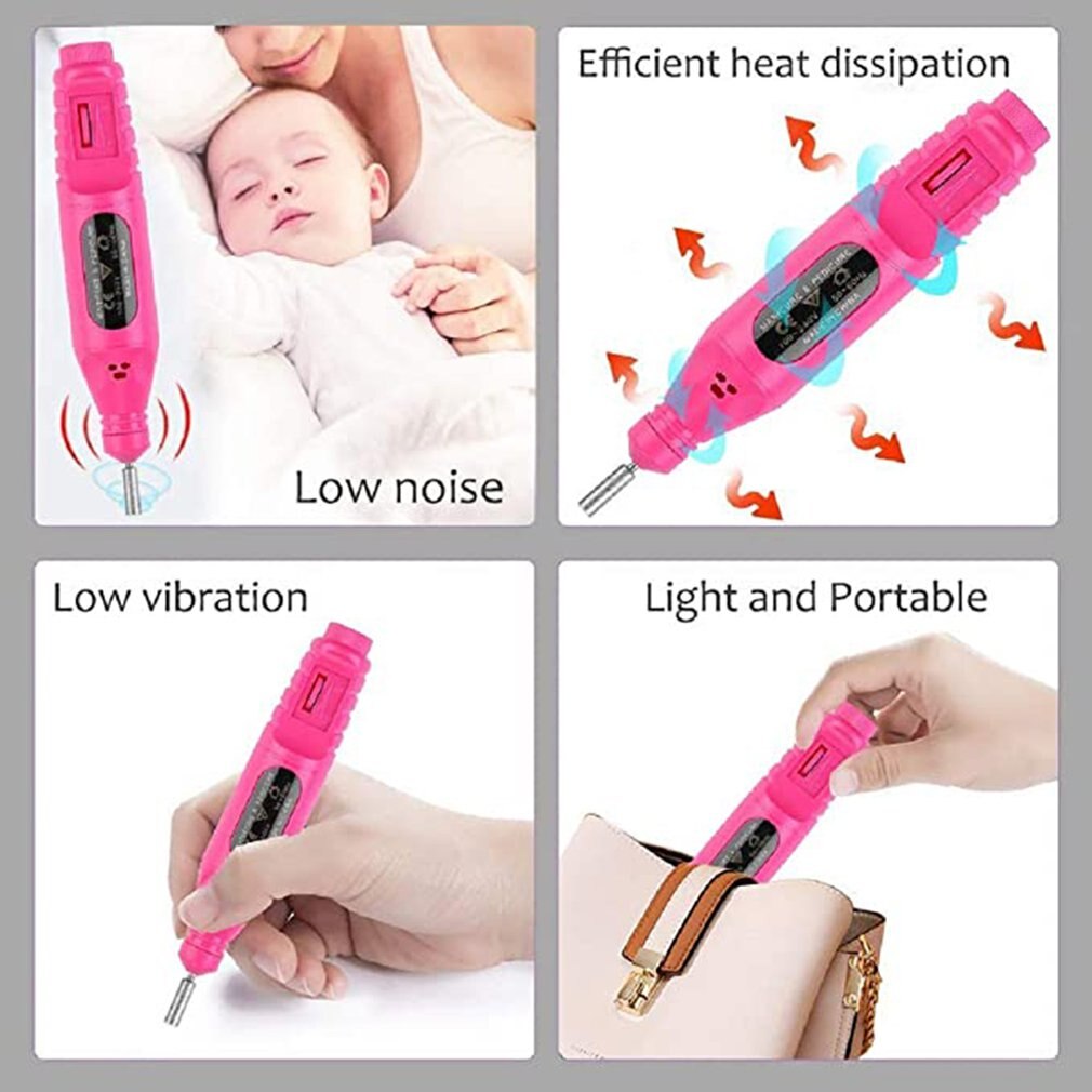 Freza Unghii Roz, include 5 pile 5 capete abrazive Viteza Reglabila ...