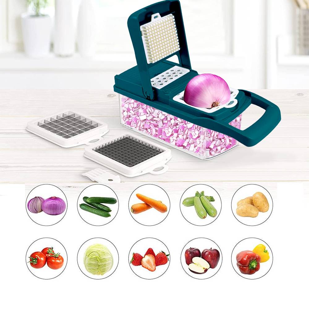 Tocator legume 15in1, TopGearWorld®, Inox/ABS, Albastru Regal - eMAG.ro