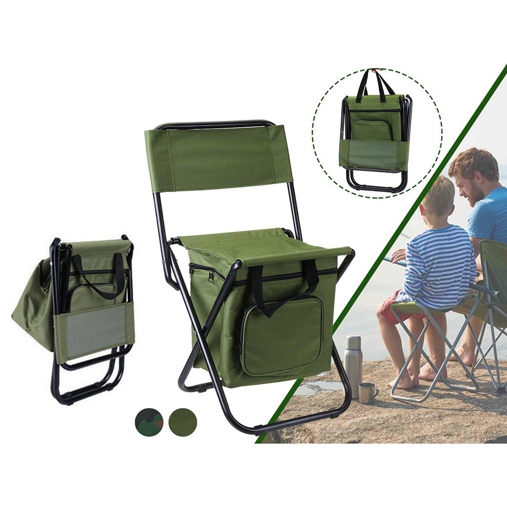 Scaun de pescuit pliabil, Zola®, cu geanta termica, spatar, manere ...
