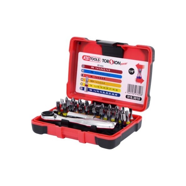 Cutie 32 piese Ks Tools TORSIONPOWER 91510, antrenor cu clinchet, biti ...