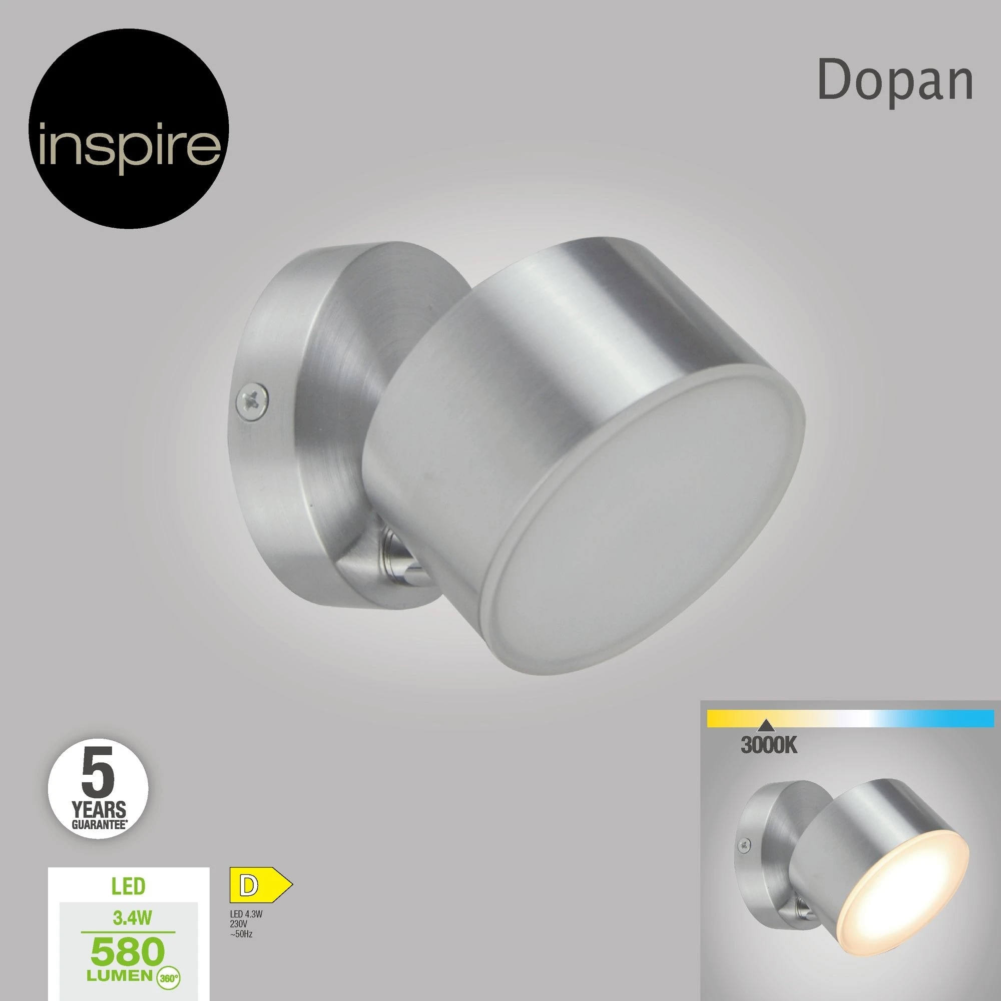 Inspire LED аплик Dopan, 340 lm, сребрист - eMAG.bg