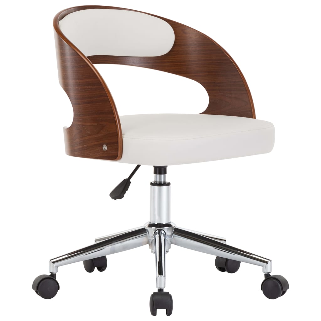 Scaun de birou pivotant, alb, lemn curbat si piele ecologica, design ...