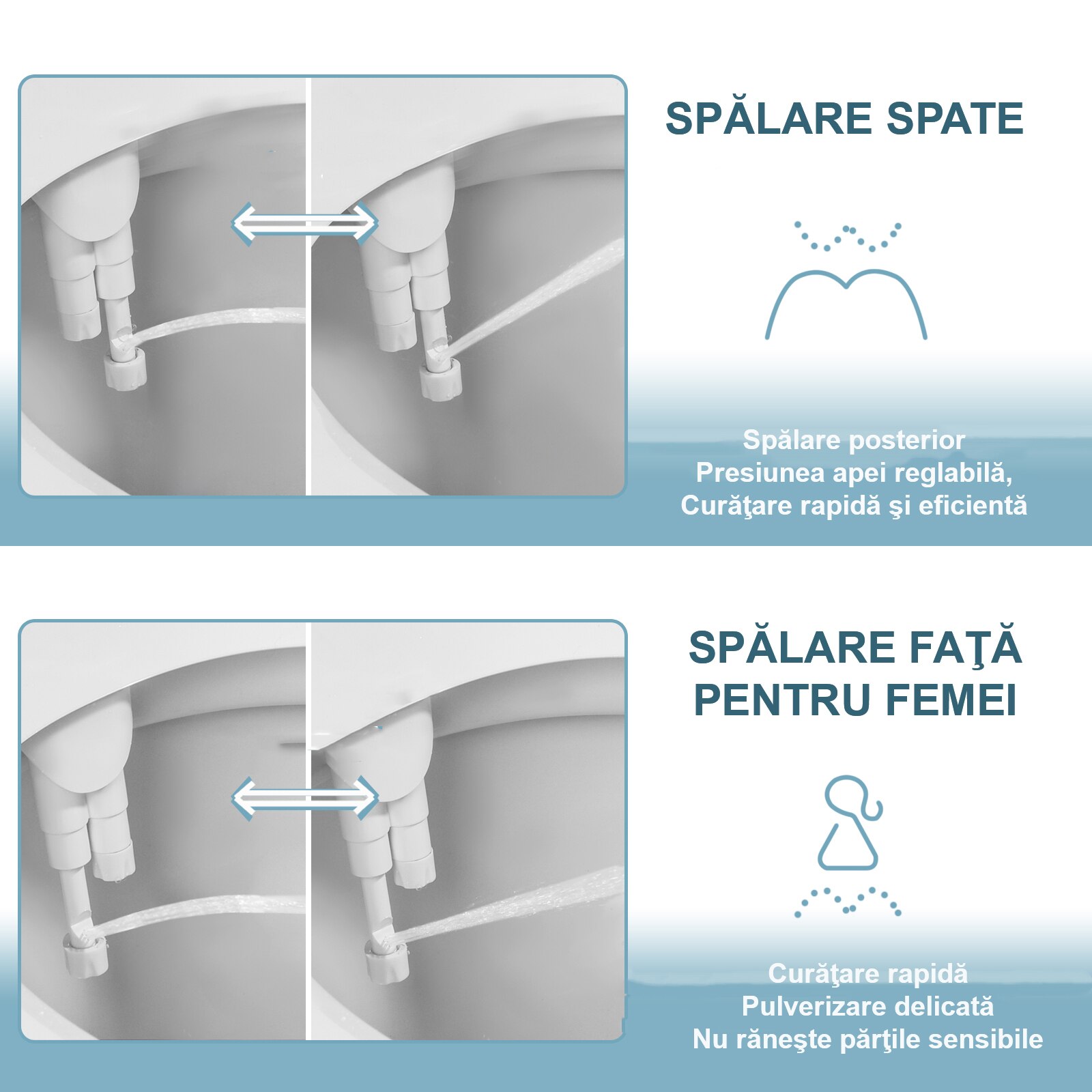 Bideu toaleta, WC, montare rapida pe vasul de toaleta, spalare dama ...