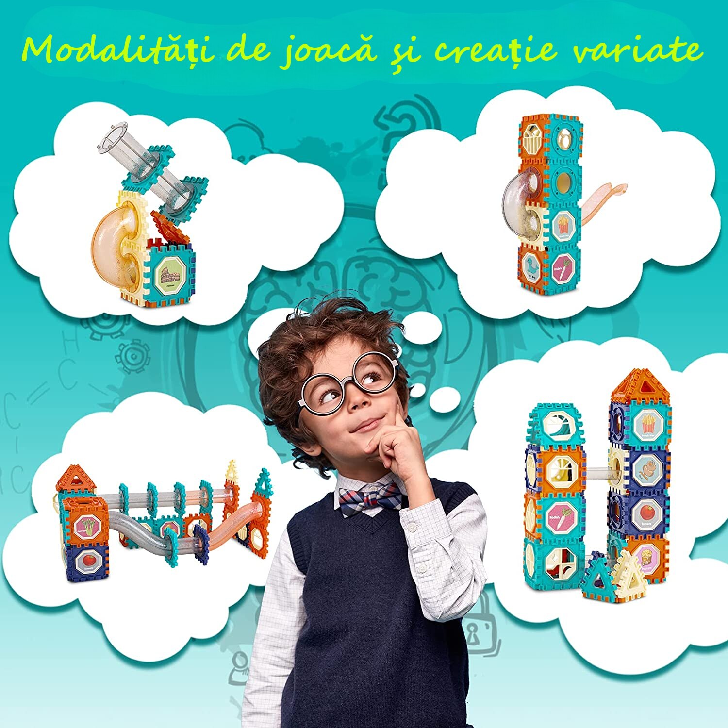Set de Constructie, Piese STEAM 3D Educationale, Circuit cu Bile, 2 ...
