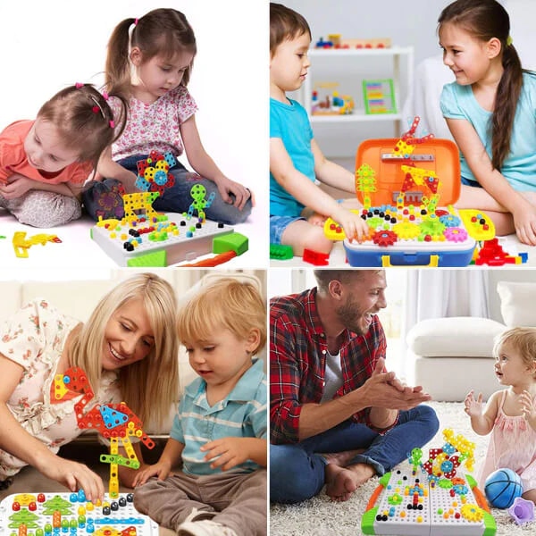 Set de Constructie Puzzle pe Orizontala si Verticala STEM, cu Roti ...