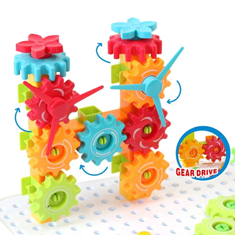 Set de Constructie Puzzle pe Orizontala si Verticala STEM, cu Roti ...