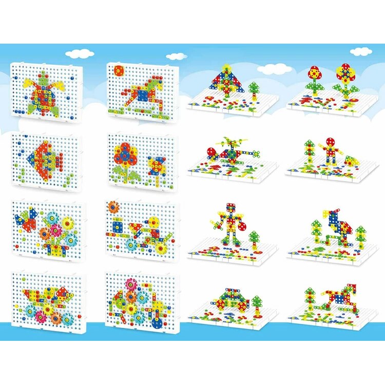 Set de Constructie Puzzle pe Orizontala si Verticala STEM, cu Roti ...